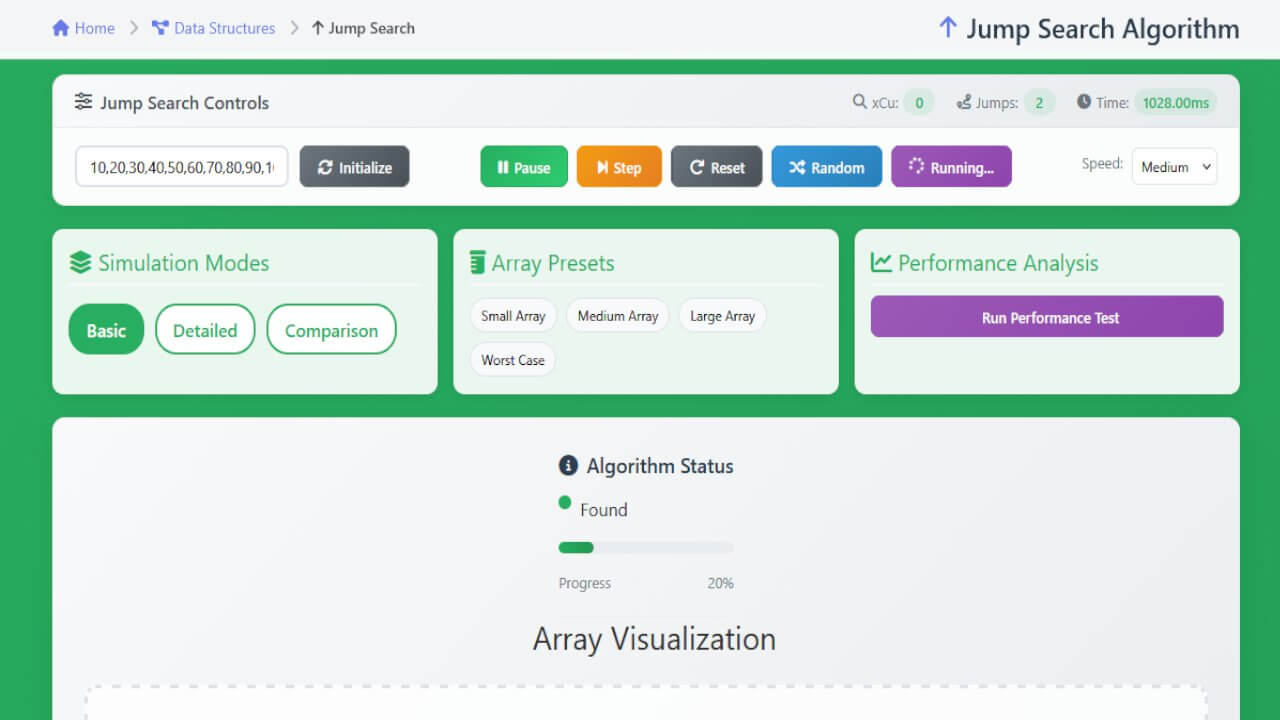 Jump Search Algorithm - Visualization | Data Structures